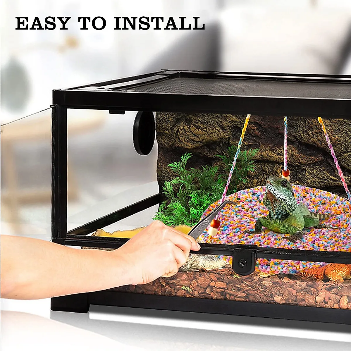 Reptile Hammock Swing Hanging Bed, Cute Lizard Swing Toy, Cotton Lizard Bed, Reptile Summer Bed for Bearded Dragon Leopard Gecko Lizard Birds Parrots Rats (D)