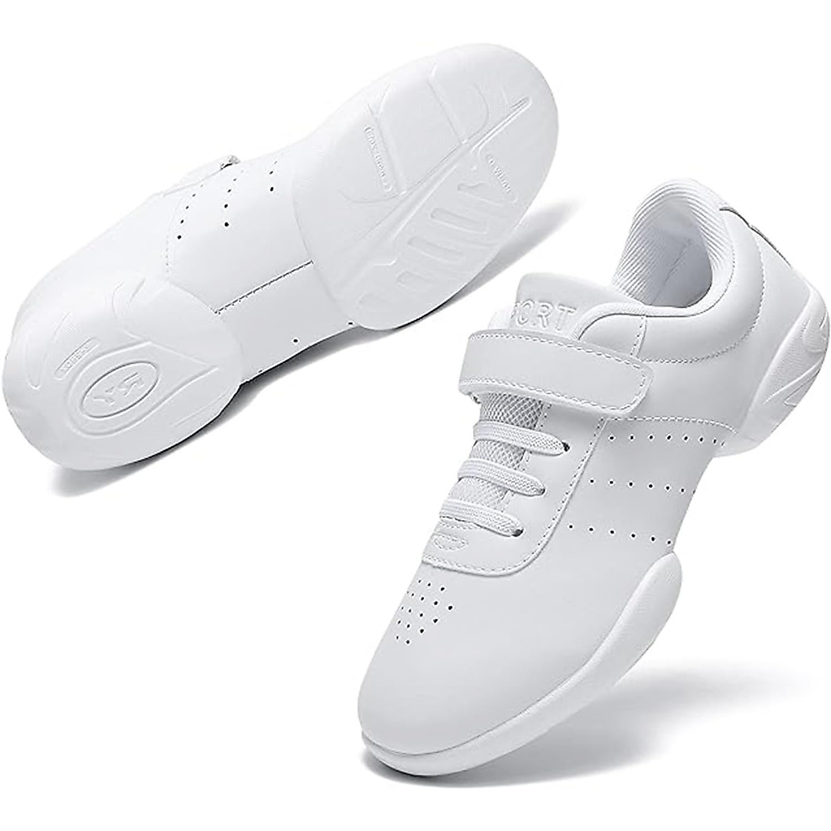 MEESLGOO Girls White Cheerleading Dance Shoes Youth Athletic Training Tennis Walking Competition White Sneakers Girls (White,US 2.5 Little Kid