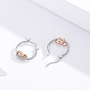 JUSTKIDSTOY Hypoallergenic Sloth Earrings for Women Girls Sterling Silver Small Cute Earrings Huggie Hoop Earrings for Sensitive Ears Sloth Jewelry Graduation Gifts for Daughter