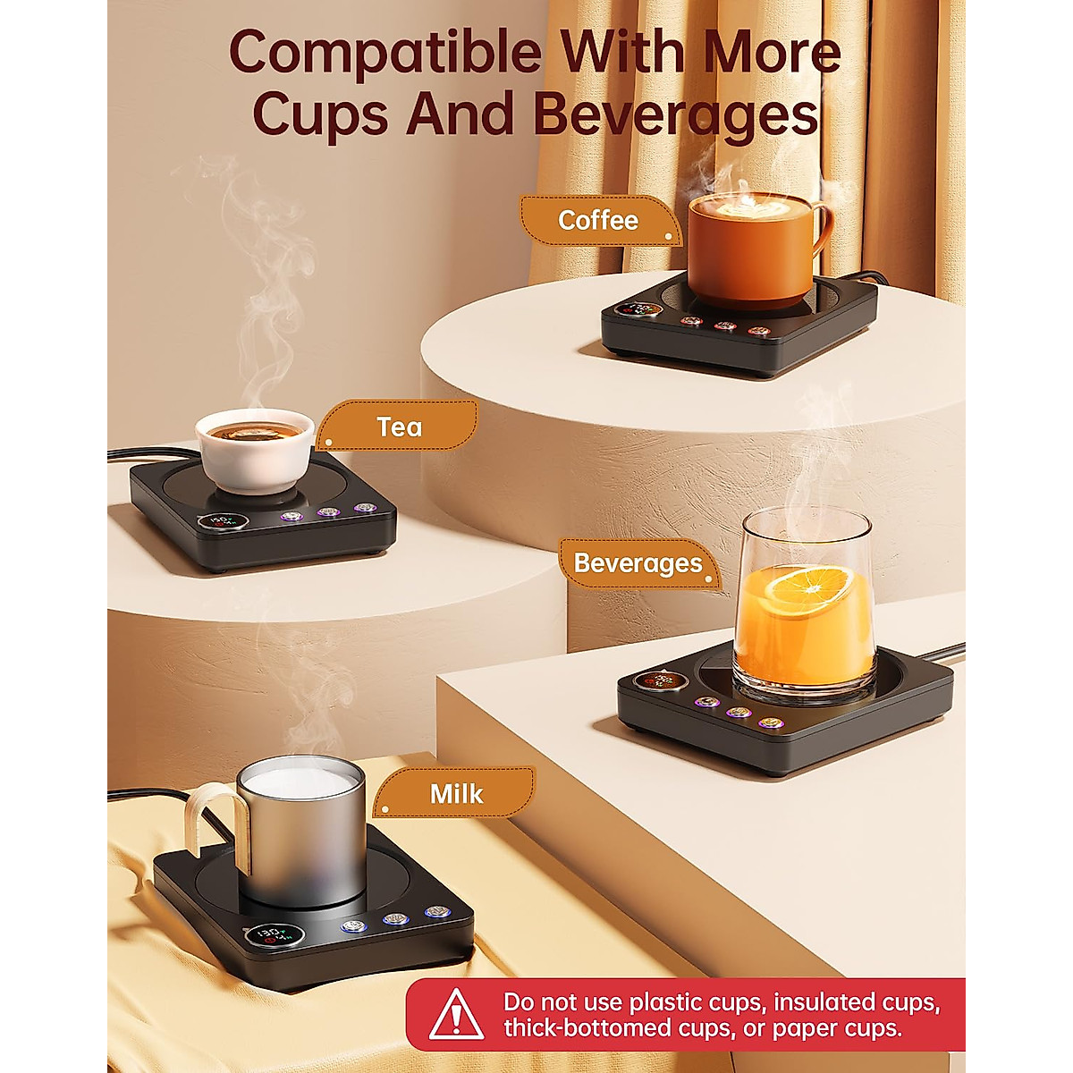 SWEETFULL Mug Warmer - 30W High Power, 3 Temp Settings, LED Display & 1-9H Timer, Coffee Cup Warmer for Desk, Candle Warmer, Coffee Accessories Gift for Women Men (Black)