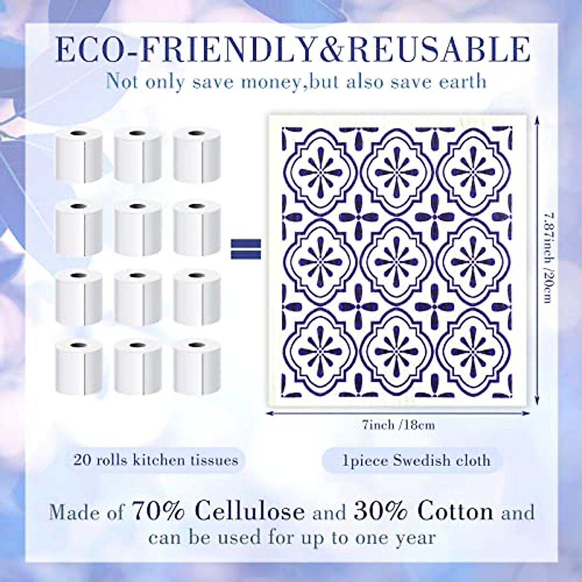 6 Pcs Swedish Kitchen Dish Cloths Kitchen Towels Reusable Sponge Cleaning Cloths Wipes Absorbent Dish Cloth Quick Drying Washable Decorative Tea Towels No Odor Bar Hand Towel (Blue Plaid)