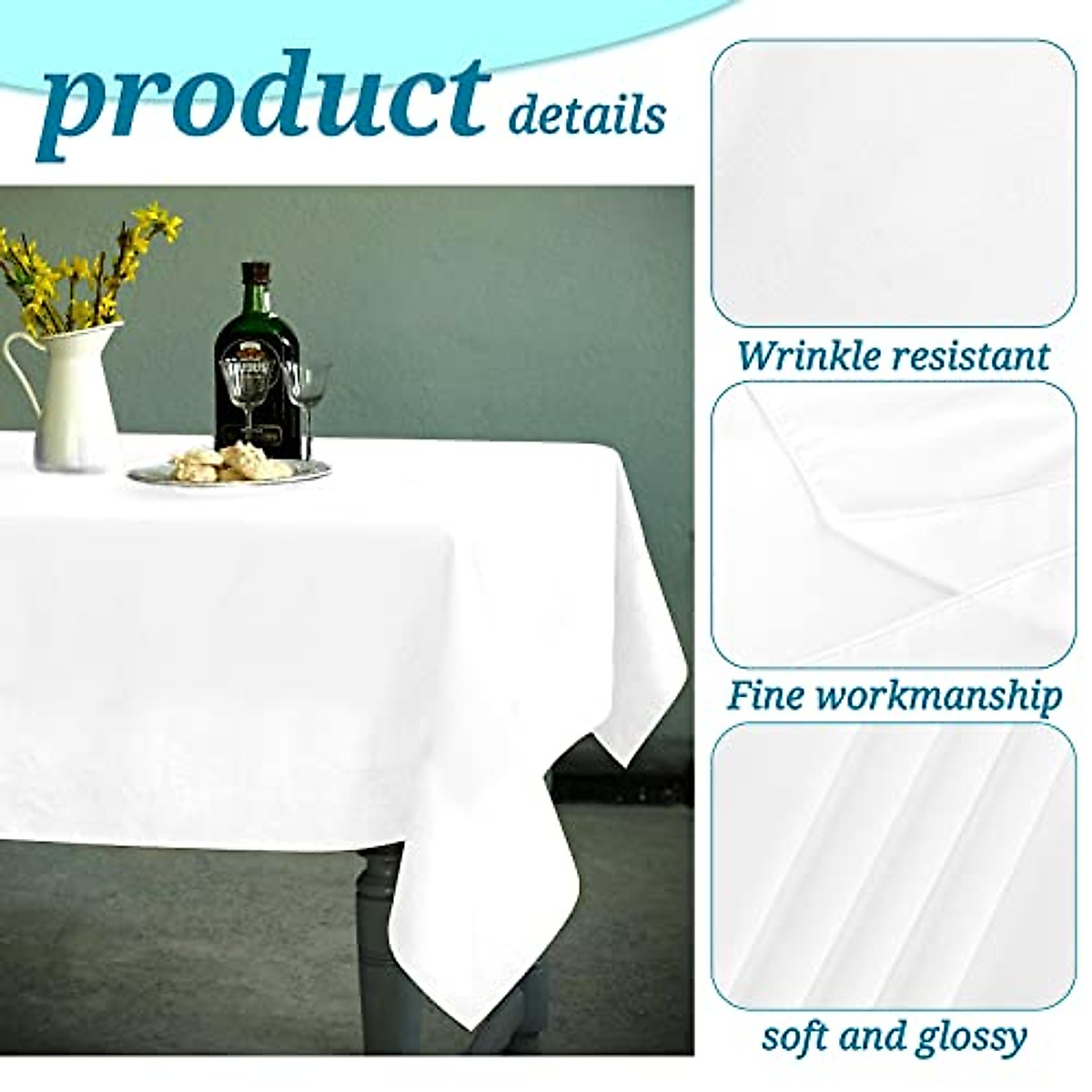 6 Pack Tablecloth 60 x102 inch Polyester Table Cloth for 6 Foot Rectangle Tables,Stain and Wrinkle Resistant Washable Fabric Table Covers Polyester White Table Clothes for Wedding,Party,Banquet