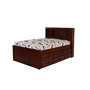 Discovery World Furniture Bookcase Captains Bed with 6 Drawers, Full, Merlot