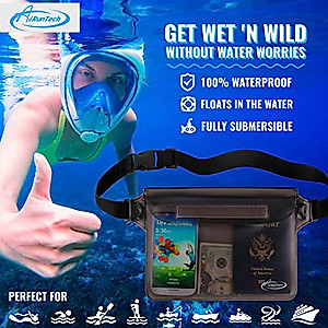 AiRunTech Waterproof Pouch | Way to Keep Your Phone and Valuables Safe and Dry | for Boating Swimming Snorkeling Kayaking Beach Pool (2 Phone Cases(Green + Pink) + 2 Fanny Packs(Black+Gray))
