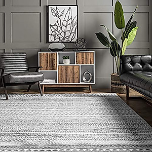 nuLOOM Kira Machine Washable Tribal Geometric Area Rug, 5' x 8', Grey