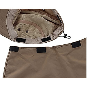 Connectyle Mens UV Sun Protection Cap Safari Hike Cap with Neck Flap Fishing Hat (Dark Khaki)