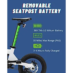 QUALISPORTS Nemo Folding Electric Bike Compact Ebike 250W Front Hub Motor 36V 7Ah Removable LG Battery Lightweight 16" Single Speed Foldable Bicycle City Commuter UL 2849 Certified 34 Pounds