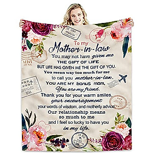 Gifts for Mother in Law Blanket from Daughter in Law - Birthday Gifts for Mother in Law - Mother in Law Gift for Christmas Mother’s Day, Flannel Fleece Soft Warm Cozy Blankets for Bed Sofa 60”x50”