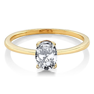 Gem Stone King 10K Yellow Gold White Zirconia Solitaire Engagement Ring For Women (1.50 Cttw, Oval 7X5MM, Gemstone Birthstone, Size 6)