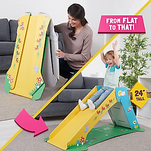 Pop2Play Toddler Playground Indoor Slide for Kids – Durable Eco-Friendly Foldaway Cardboard Slide (Sunny)