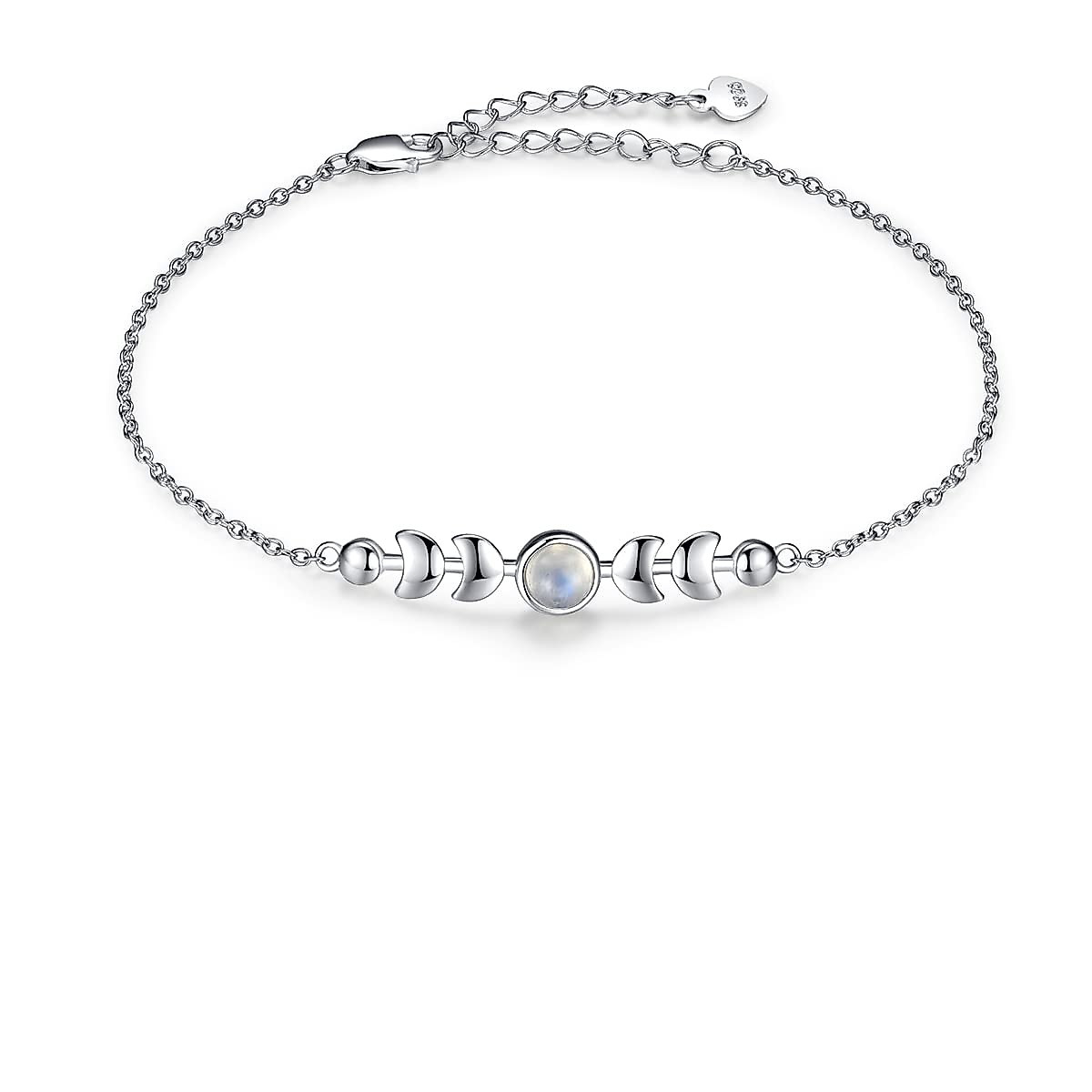 Angol Genuine Moonstone Bracelet Sterling Silver Moon Phase Bracelet Minimalist Moonstone Jewelry for Mom Friends(Silver)