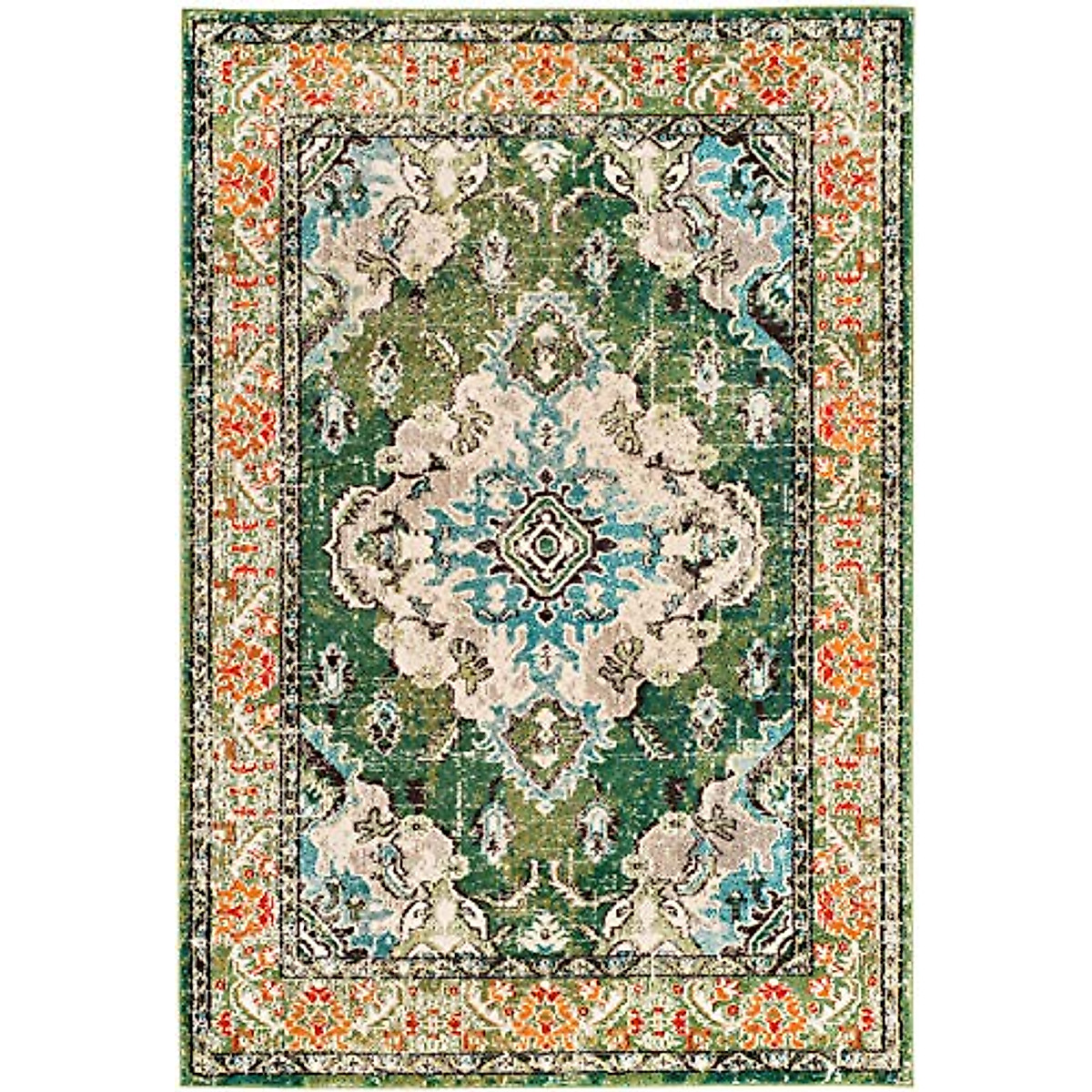 SAFAVIEH Monaco Collection 8' x 10' Forest Green/Light Blue MNC243F Boho Chic Medallion Distressed Non-Shedding Living Room Bedroom Dining Home Office Area Rug