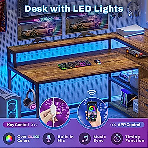 SEDETA L Shaped Computer Desk, 59'' Corner Office Desk, Office Desk with Drawers, Legal/Letter/A4 File Drawers, Headphone Hook and Monitor Shelf, Home Office Desks for Printer, Rustic Brown