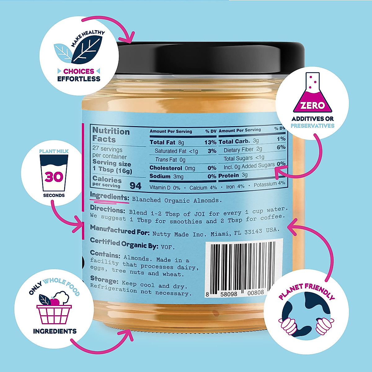 Almond Milk Unsweetened Plain Concentrate by JOI - 2-Pack x 27 Servings - Vegan, Kosher, Shelf Stable, Keto-Friendly, Dairy Free, & Fat Free Milk - Almond Milk Powder Substitute, Coffee & Plant Milk Creamer