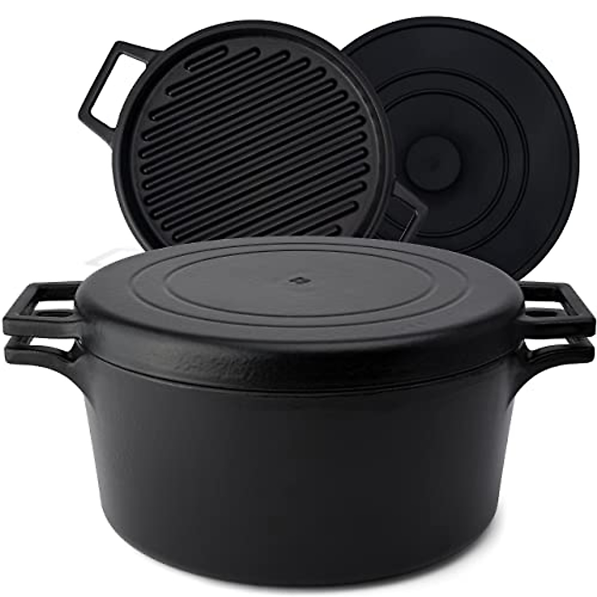 KIVY 6 QT Dutch Oven Pot with Grill Pan Lid - Enamel Dutch Oven for sourdough bread baking - Enameled Cast Iron Dutch Oven with Lid Cast Iron Pot - Instant Dutch Oven Set - Dutch Ovens with Lids