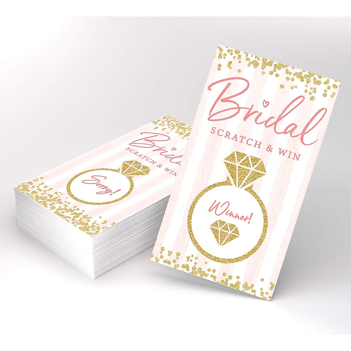 Printed Party Bridal Shower Games – Scratch Off Raffle Cards, Fun Wedding Shower Game, Pink and Gold Design, 30 Cards & Stickers
