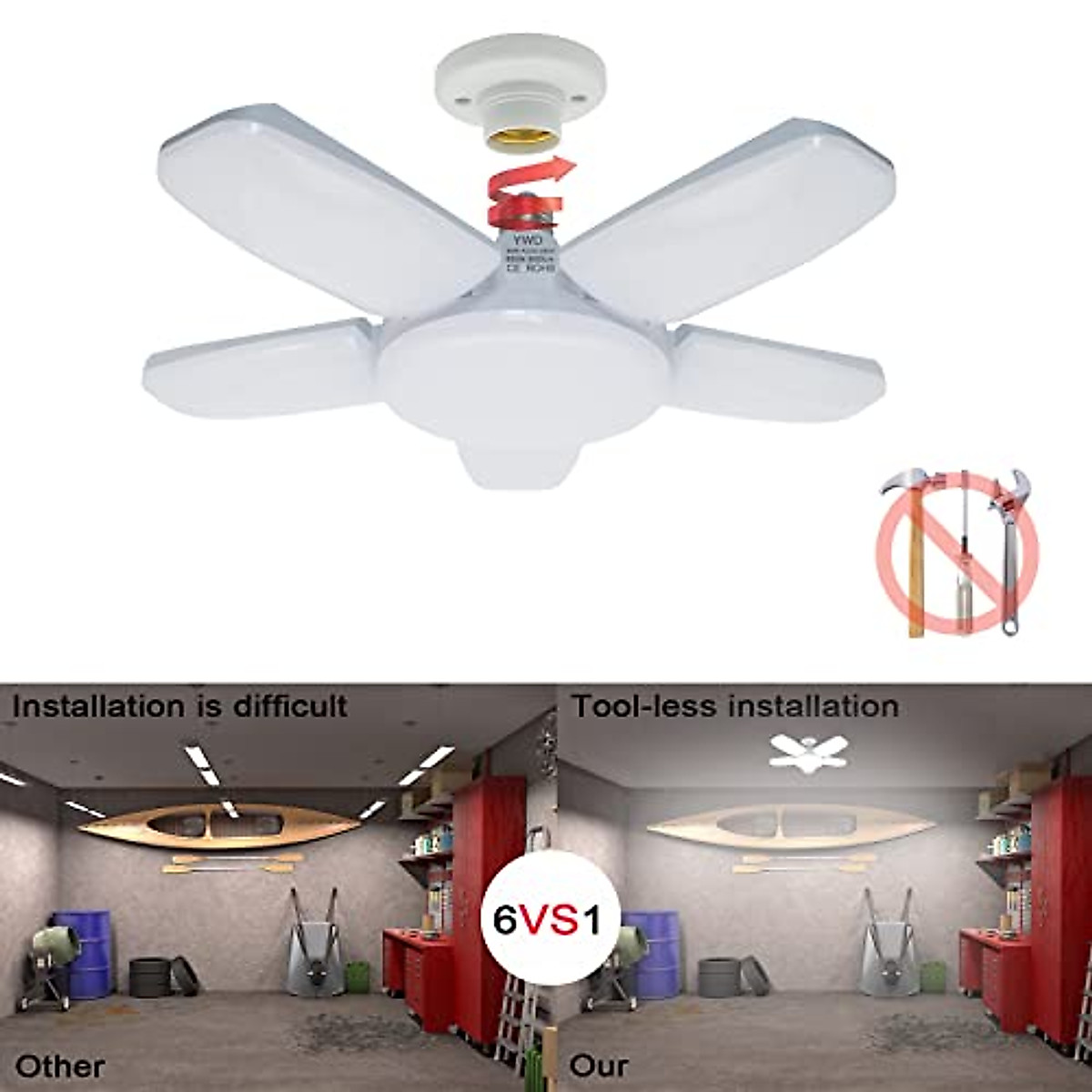 YWD 80W LED Garage Lights (800W Equivalent) 8000LM E26/E27 Daylight 6500K Super Bright Garage Light Adjustable Garage Light for Garage,Workbench,Barn,Warehouse … …