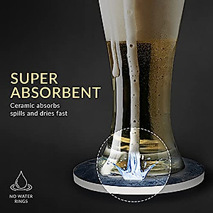 Emerson 100% Ceramic Coasters for Drinks Absorbent – Coffee Table Set of 6 with Holder, Wooden Tabletop Protection Marble Style - 4” Inch Non-Slip & Cork Bottom - Heavy Duty Drink Coasters (Ocean)