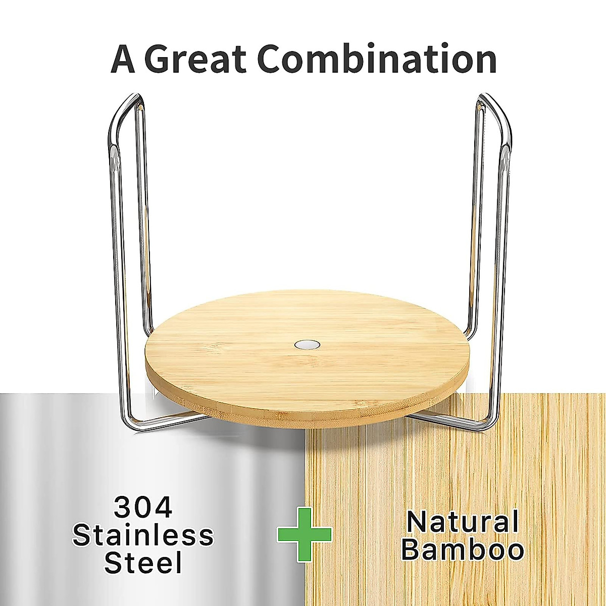 Bamboo Plate Holders for Dinner Plates, 2 Pack Adjustable Stainless Steel Plate Dish Rack Organizer with Portable Handle for Kitchen Drawer, Countertop, Cabinet, Shelf, Cupboard (Small and Large)