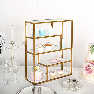 Balsa Circle 22 in Gold 4 Tier Rectangle Metal Geometric Hanging Shelf White Wood Party Events Reception Home Decorations Supplies