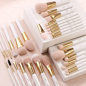 BEILI Makeup Brushes Set 30Pcs Professional Makeup Brush Premium Pink Vegan Synthetic Kabuki Foundation Blending Brush Face Powder Blush Concealers Eye Shadows Make Up Brush Set (White/Rose Golden)