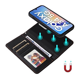 Wallet Case Compatible with Samsung Galaxy A34 5G Wallet Case Detachable Back Case with Card Holder/Wrist Strap, PU Leather Flip Folio Case with Magnetic Stand Shockproof Phone Cover (Color : Black)