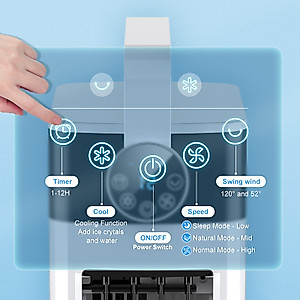 Evaporative Air Cooler, Portable Air Conditioner Fan, 35'' Evaporative Cooler with 3 Speeds & 52°Oscillation, 12-H Timer Remote Control Swamp Cooler w/Cooling Function for Home & Office