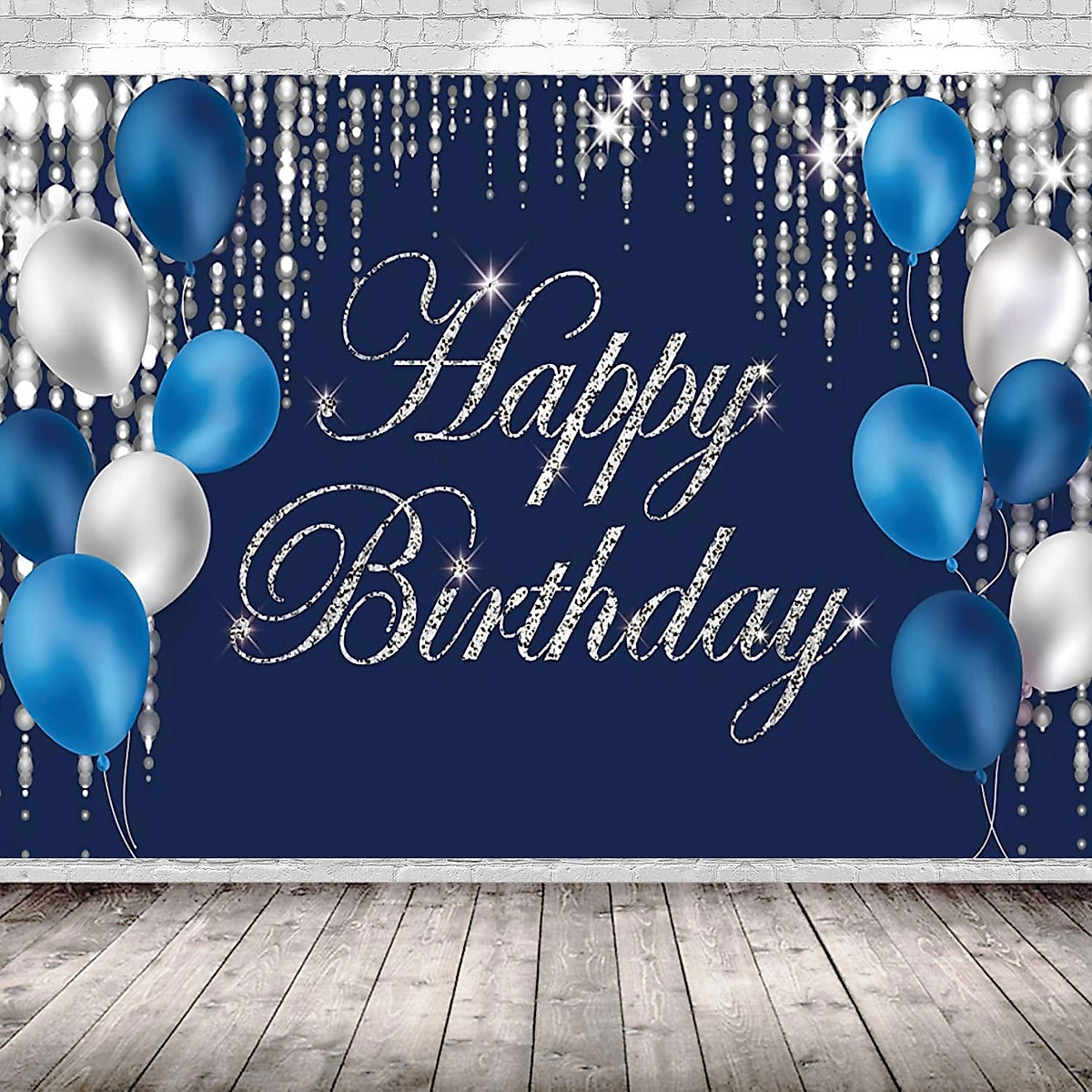 Happy Birthday Backdrop Navy Blue and Silver Happy Birthday Sign Blue Happy Birthday Banner Photo Studio Backdrop Birthday Party Supplies Photography Background for Favor Children Men Women 7x5ft