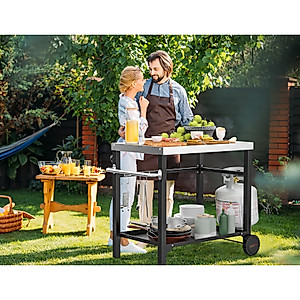 onlyfire Stainless Steel Movable Dining Cart Table, Pizza Oven Table, Multifunctional Utility Cart with Wheels for Outdoors, Kitchen or Backyard Patio