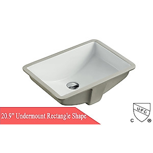 KINGSMAN 20.9 Inch Durable Rectrangle Undermount Vitreous Ceramic Lavatory Vanity Bathroom Sink - Pure White (20.9 Inch)