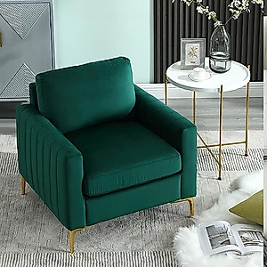 Deolme Velvet Accent Chairs Set of 2, Mid Century Modern Side Sofa Chair Comfy Upholstered Arm Chairs Living Room Set Furniture Bedroom Waiting Room Office with Gold Legs (Emerald Green)