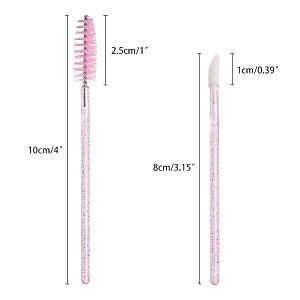 iminoo 200 PCS Disposable lip wands and mascara wands, Disposable Mascara Lipstick Makeup Brushes Eyelash Lip Gloss Brushes Applicators Makeup Tool (200, Crystal Pink)