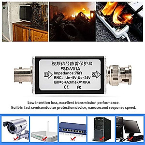 BNC Surge Protector, Video Signal Lightning Protector for CCTV Video Analog Camera Thunder Lightning Arrester Protection Device 24V