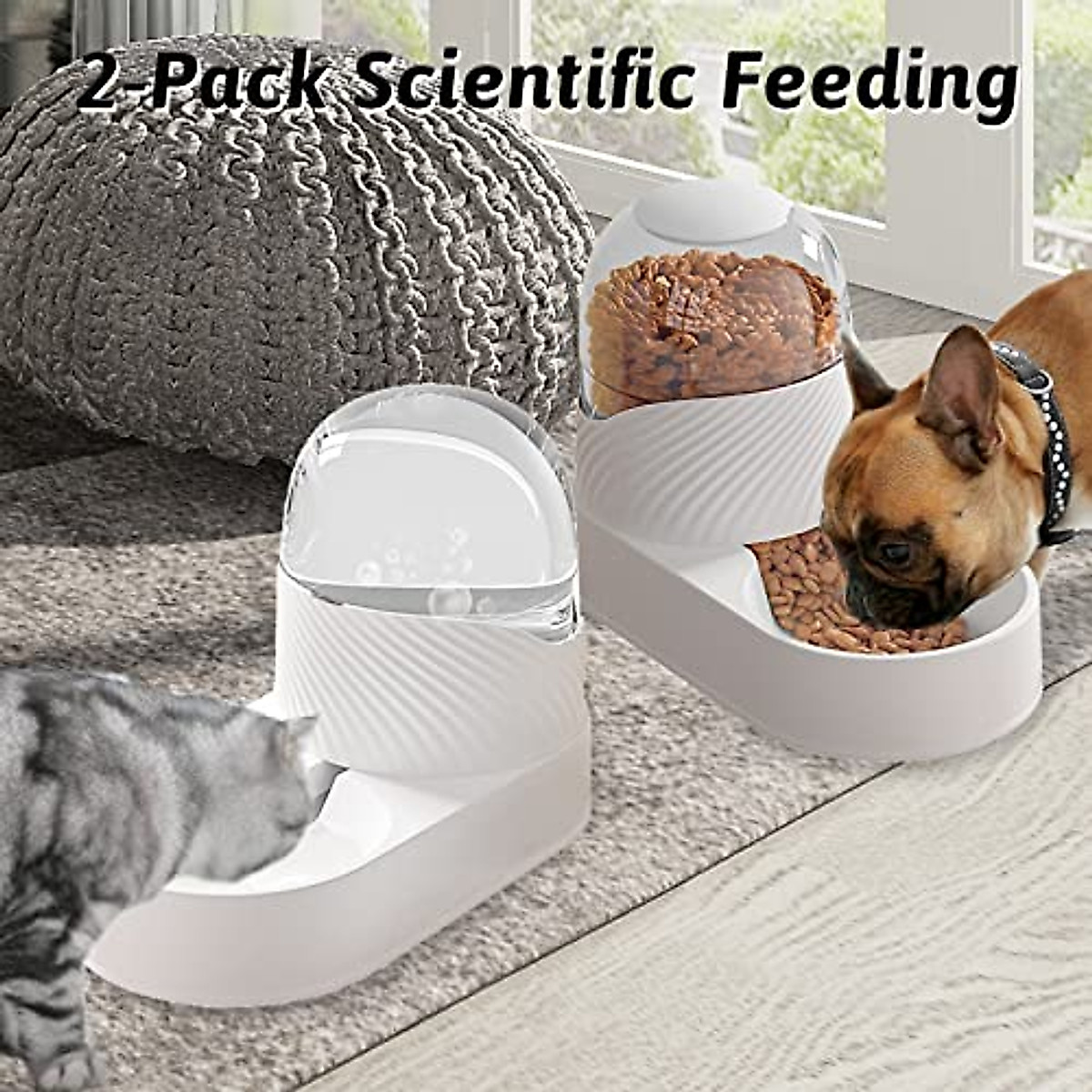 BNOSDM Automatic 2 Pcs Cat Dog Feeders Cat Food and Water Dispenser Set 2L Gravity Pet Food Feeder Water Bowl Dispenser, Self Feeding Station for Cat Puppy Small Dog