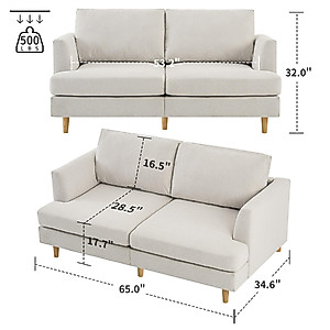 BFD Small Loveseat Sofa Couch, 65" Mid Century Modern Love Seat Couches for Living Room, Extra Deep 2-Seat Small Sofa Furniture for Small Spaces Apartment, Dorm, Office, Beige
