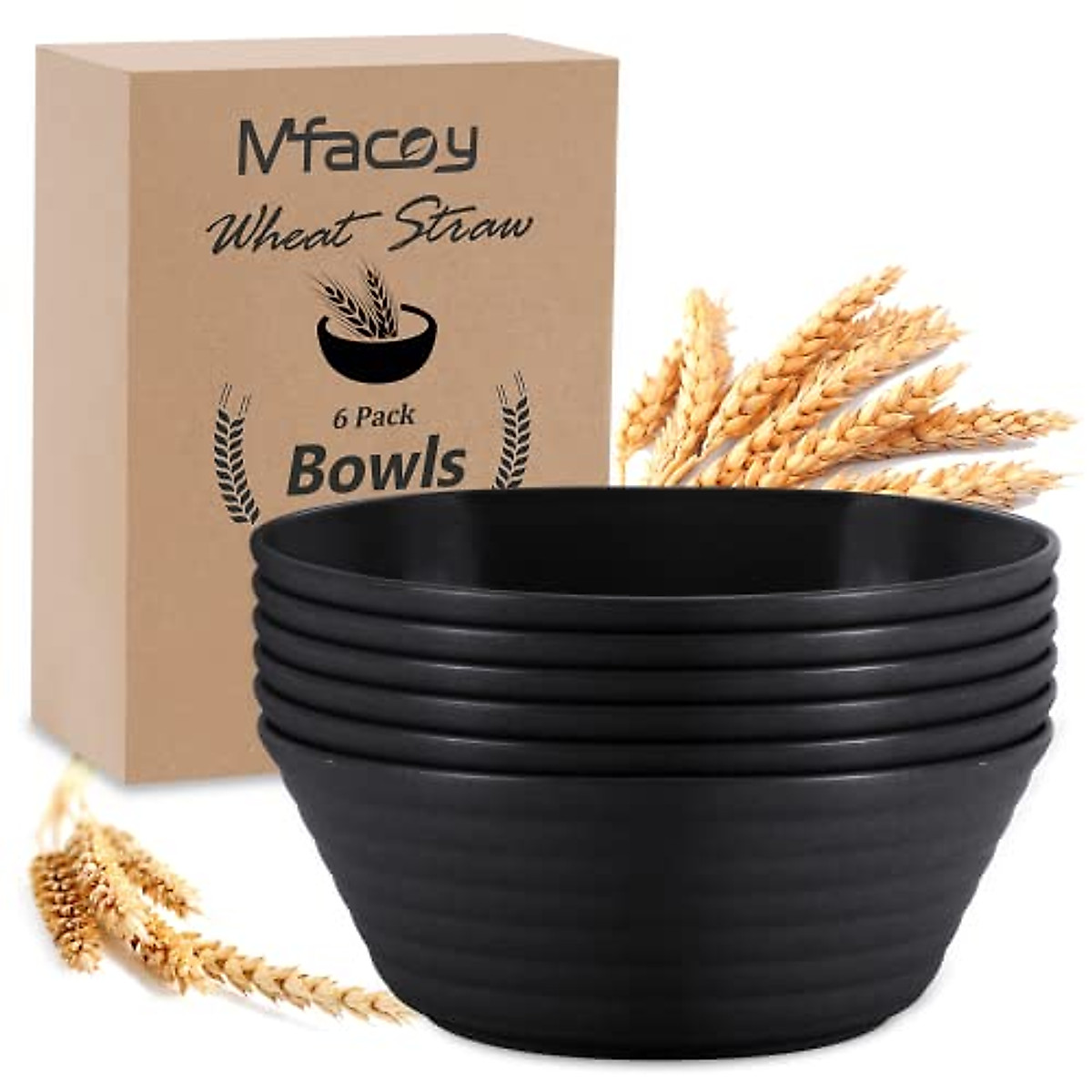 Mfacoy Unbreakable Cereal Bowls Set of 6, 28 OZ Premium Wheat Straw Bowls, Lightweight Dessert Bowls, Reusable Soup Bowls, Microwave Safe Bowls for Camping, RV, Dorm, Soup, Oatmeal, Ramen, BPA-Free