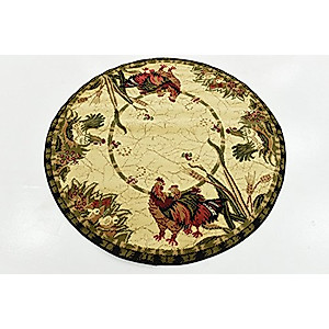 Unique Loom Barnyard Collection French Country Inspired Cottage Rooster Design Area Rug (4' 0 x 4' 0 Round, Ivory/Olive)