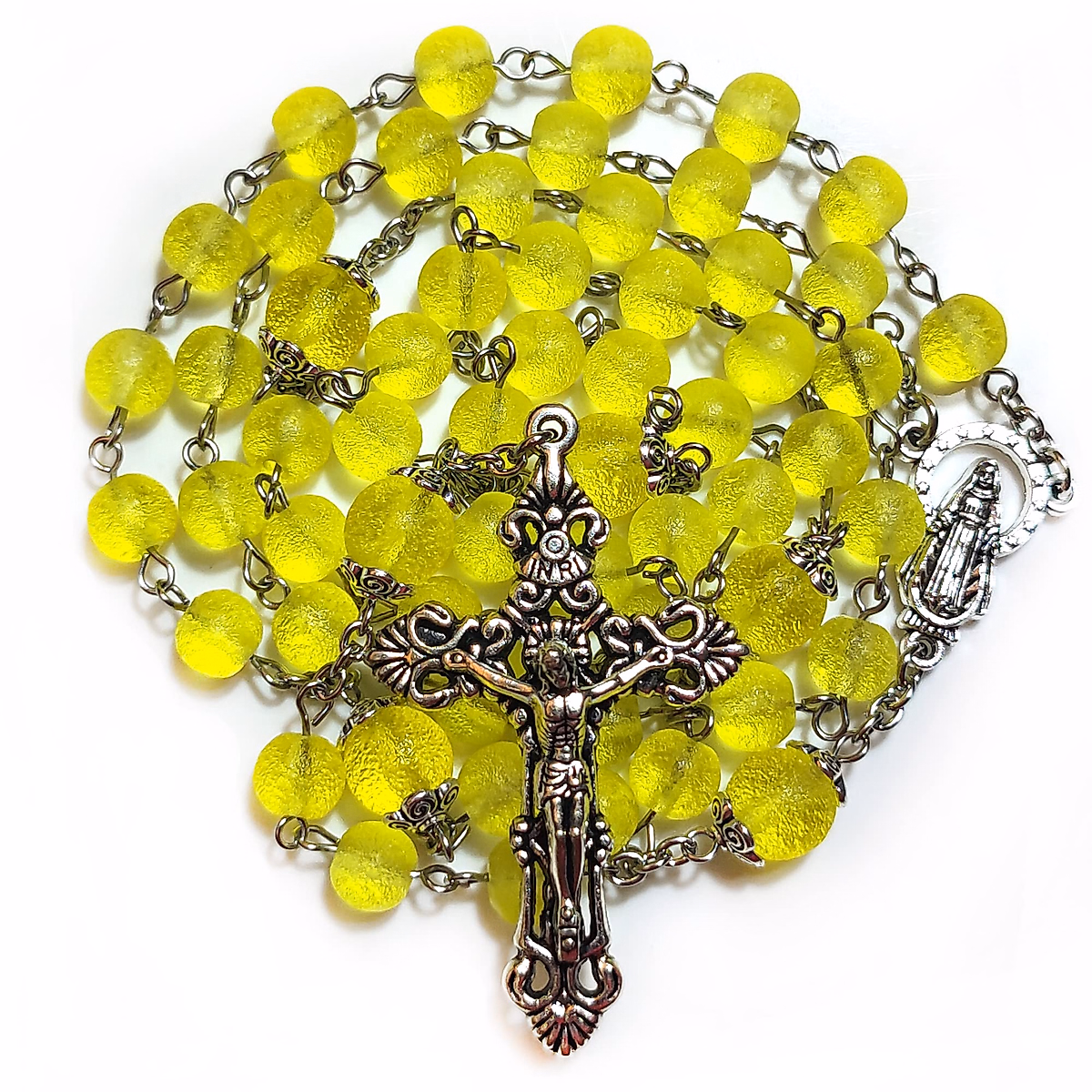 GeekTenet Rosary Beads Chaplet NL Artificial Crystal Rosery Cross Catholic Rosaries (Yellow)