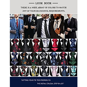 HISDERN Men Solid Black Floral Ties Woven Classic 3.4" Necktie Set Formal tie Pocket Suqare for Wedding Business with Handkerchief