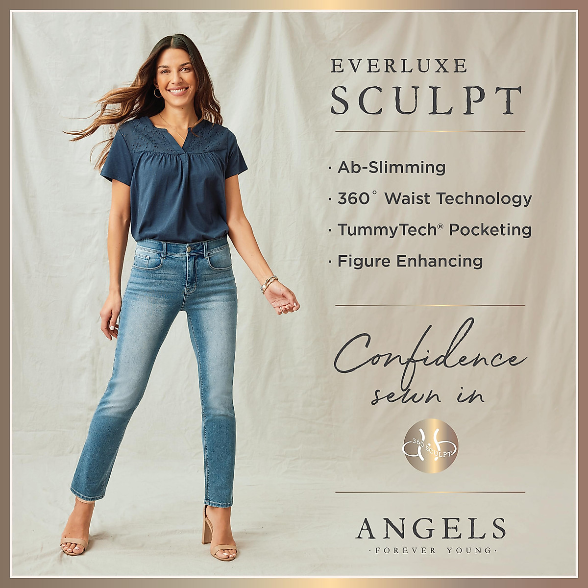 Angels Forever Young Sculpt 17" Capri for Women Figure Enhancing Stretch Denim, Mid-Rise - Steel, 16