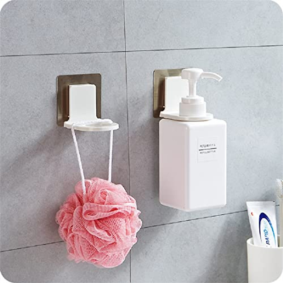 2pcs Shower Gel Bottle Rack Hook Bracket,Self Adhesive Wall Mounted Shampoo Holder Hook Shower Gel Bottle Rack Hanger Liquid Soap Holder Hand Sanitizer Suction Wall Seamless Hook for Kitchen Bathroom