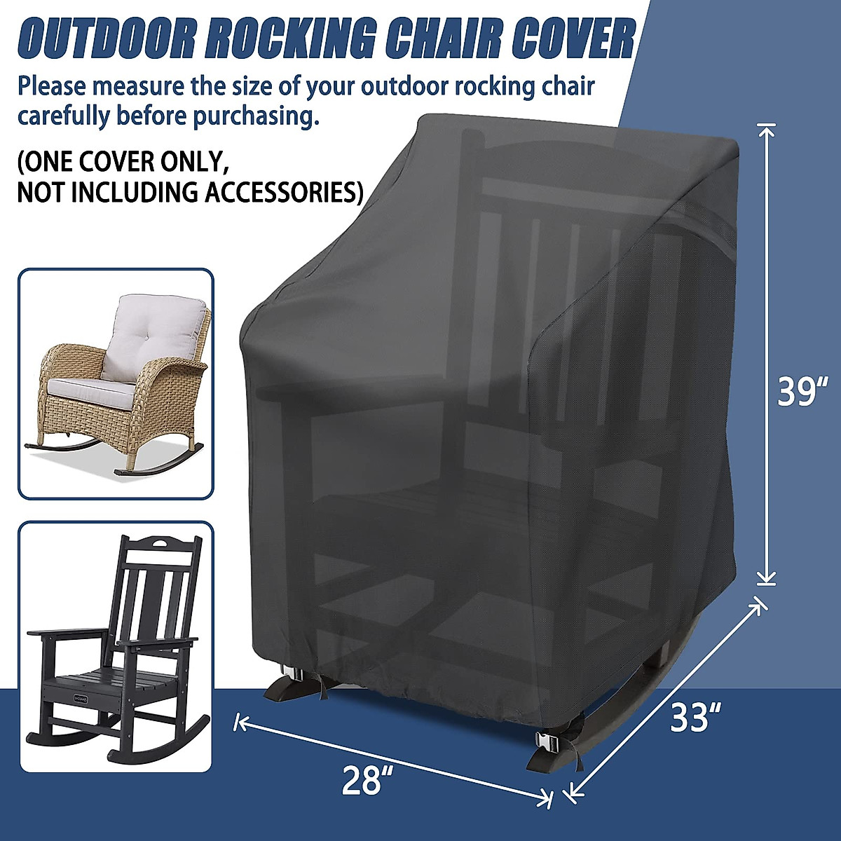 TORUTA Outdoor Rocking Chair Cover 27.5" L x 32.5" D x 39" H Grey 420D Waterproof Oxford Fabric Production Patio Furniture Rocking Chair Covers (Black-1 pack, 27.5" L x 32.5" D x 39" H)