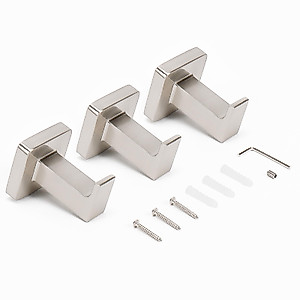 NearMoon Bath Towel Hooks -SUS304 Stainless Steel Square Clothes Robe Hooks Hanger, Heavy Duty Coat Hooks for Bathroom Livingroom Hotel Kitchen Garage, Wall Mounted - 3 Pack (Brushed Nickel)