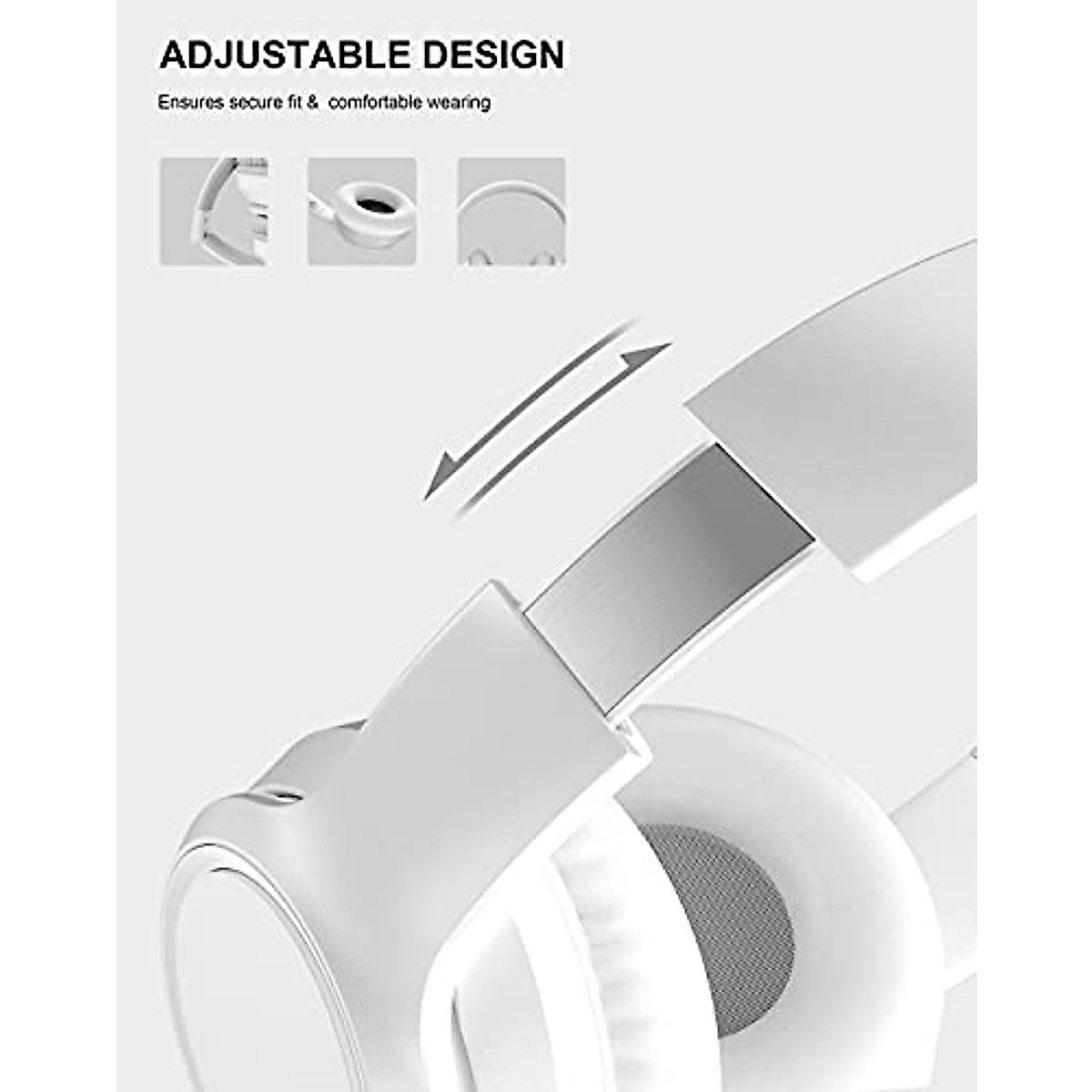 rockpapa E8 Over The Ear Bluetooth Headphones with Microphone for Kid Children Boy Girl Youth Teen Adult, Foldable Wired/Wireless Headphones with Mic, Include Travel Case, Silver