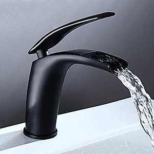 ShiSyan Y-LKUN Faucet Pretty Full Copper Waterfall Wash Basin Counter Basin Bathroom Cabinet Bathroom Faucet Single Hole Faucet Nordic Black Paint Durable