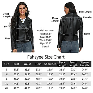 Fahsyee Women Black Leather Jackets, Faux Motorcycle Bomber Jacket Moto Bike Plus Size Coat Short Lightweight Vegan Pleather Fashion L