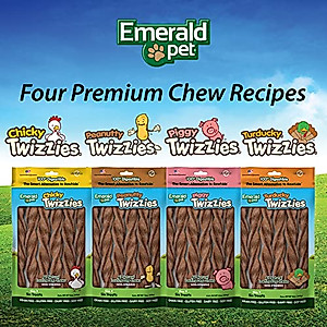 Emerald Pet Twizzies Rawhide Free 100% Digestible Natural Dog Lasting Chew Treats, Made in USA, Size 9 Chicky Chicken Multipack