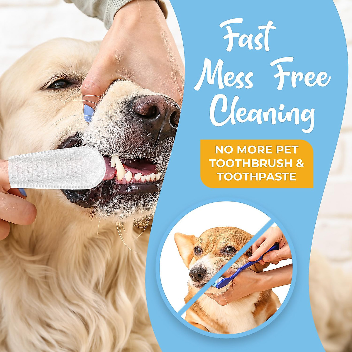 VetWipe Dog Teeth Cleaning Finger Wipes - Easy Cats & Dogs Dental Care Toothbrush and Tooth Brushing Kit, Freshen Bad Breath, Reduces Plaque - 50 Count