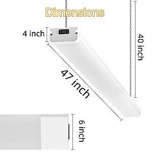 4FT Linkable 60W LED Shop Lights Warm White 3000K 4000K 6000K 6000LM for Garages Shop, Linear Work Light Fixture Hanging or FlushMount with Plug, ETL 2 Pack