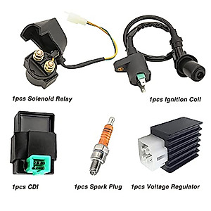 CDI Box Ignition Coil 5 Pin Regulator Rectifier Relay Spark Plug for Kazuma Meerkat 50cc Falcon 70cc 90cc 110cc Taotao Roketa Coolster 110CC ATV 3050B by Lucky Seven